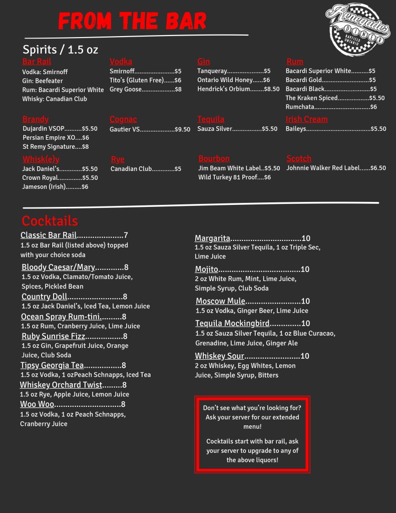 Menu - Renegades Diner