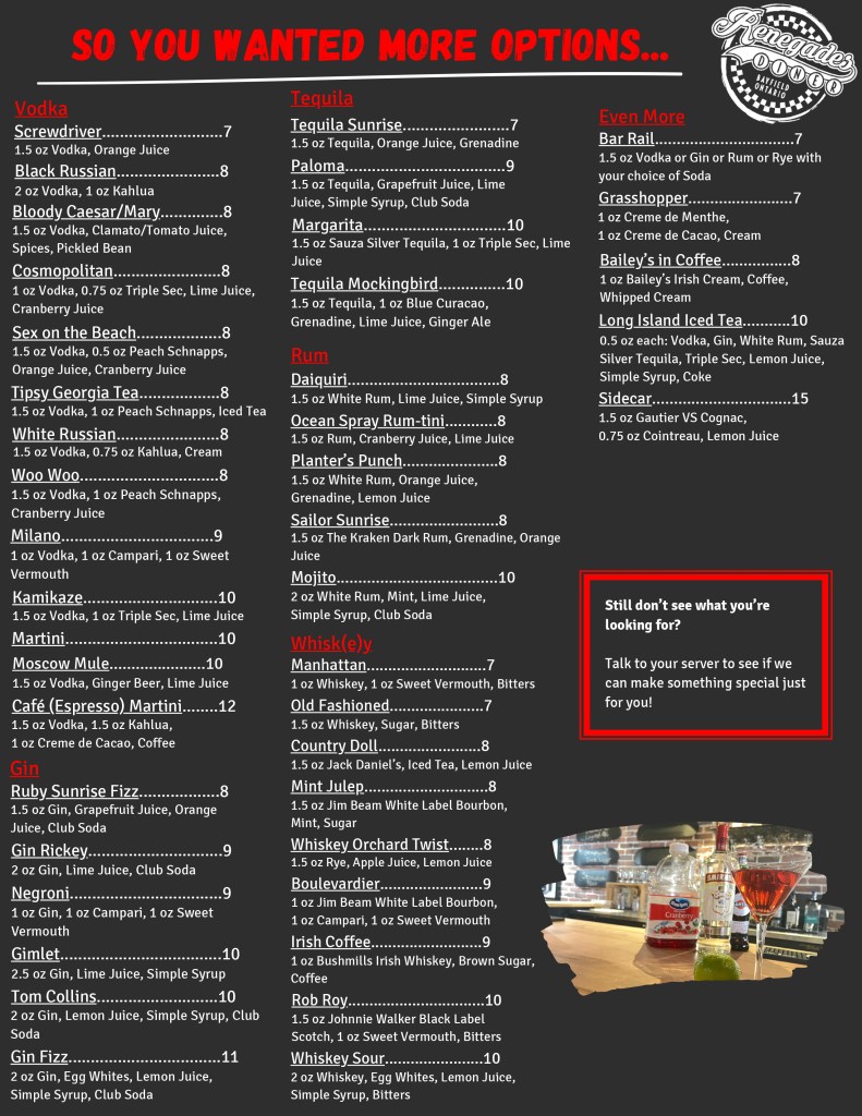 Menu - Renegades Diner